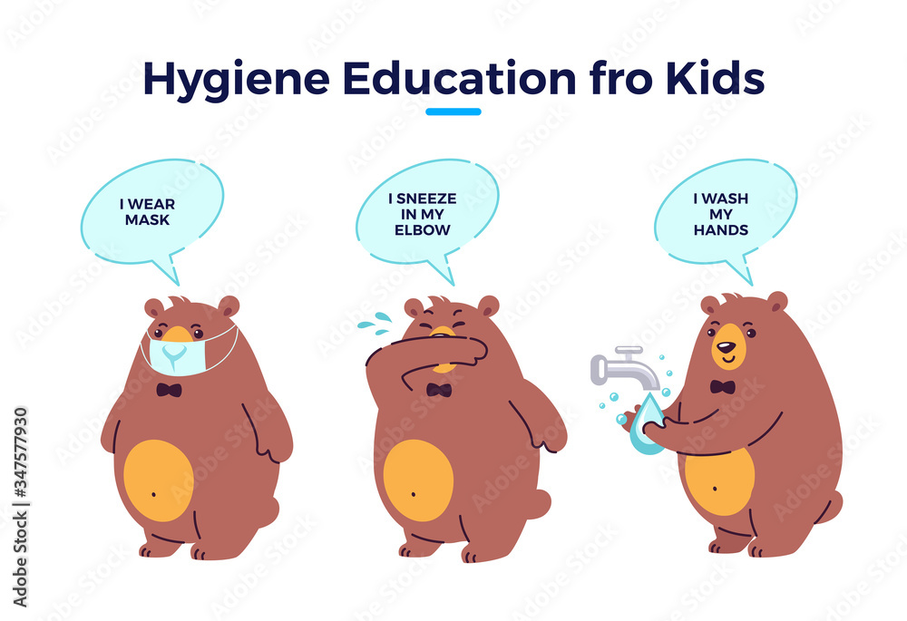 Hygiene for kids, illustration steps to prevent virus infection. Cute ...
