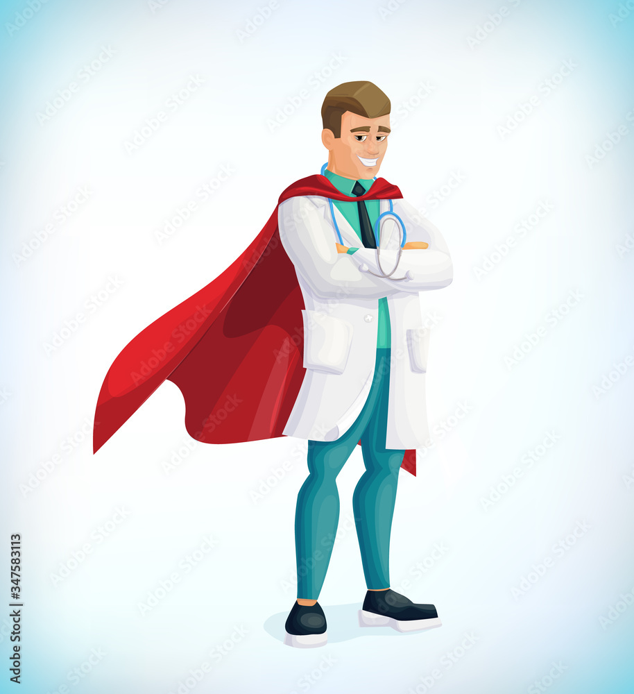 Super doctor cartoon character. Superhero doctor with hero cloaks ...