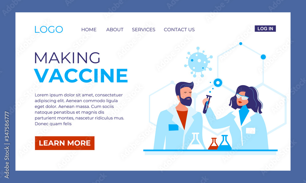 Creating a coronavirus vaccine. Two scientists, a man and a woman in ...