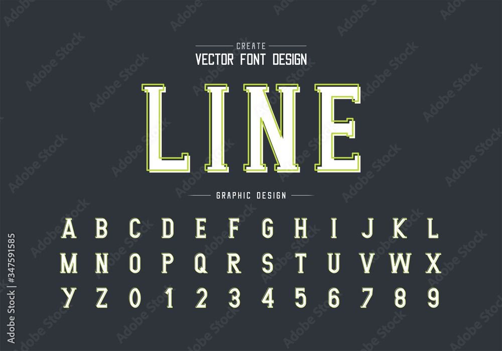 Line green font with white shadow and alphabet vector, Writing style ...
