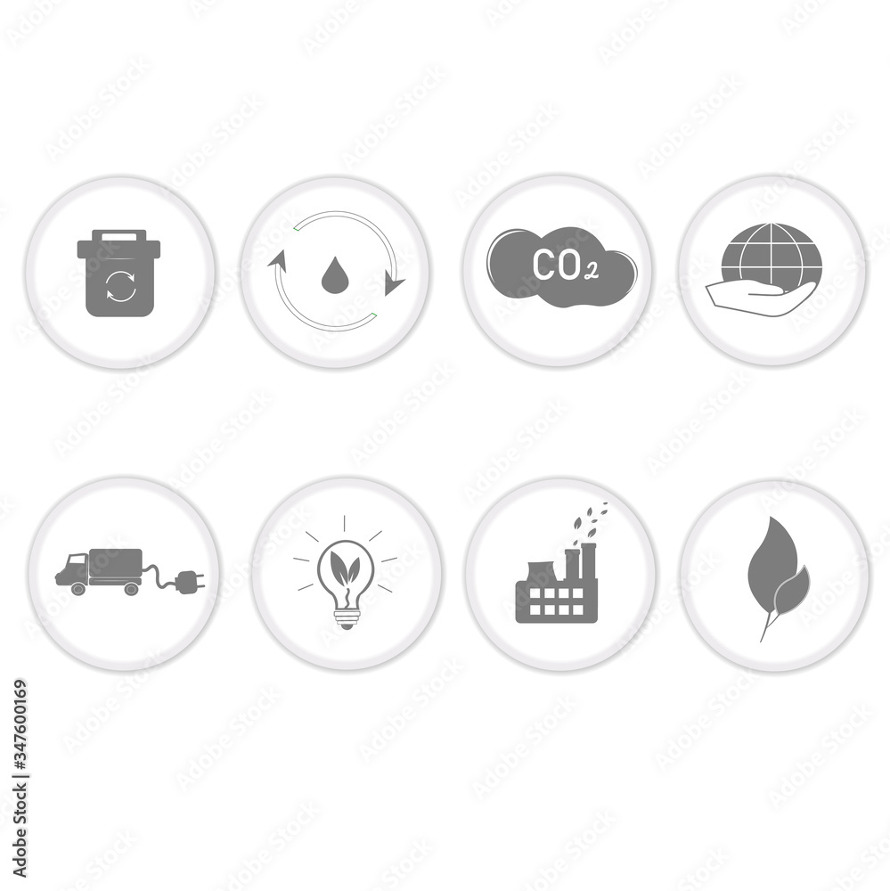 Set of eco icons. Environmentally friendly waste, treatment of ...