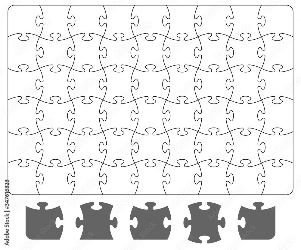 Puzzle template and puzzle pieces on white background. Board game ...