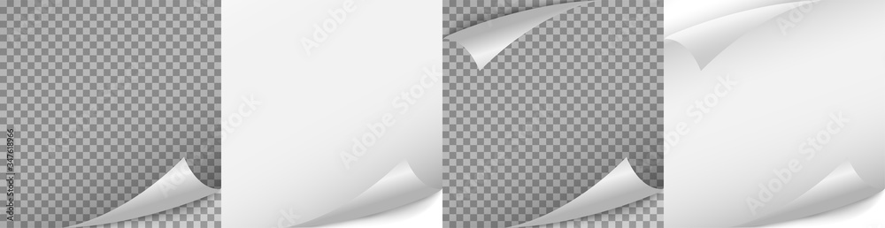 3d realistic white paper corner mock up isolated on white and ...
