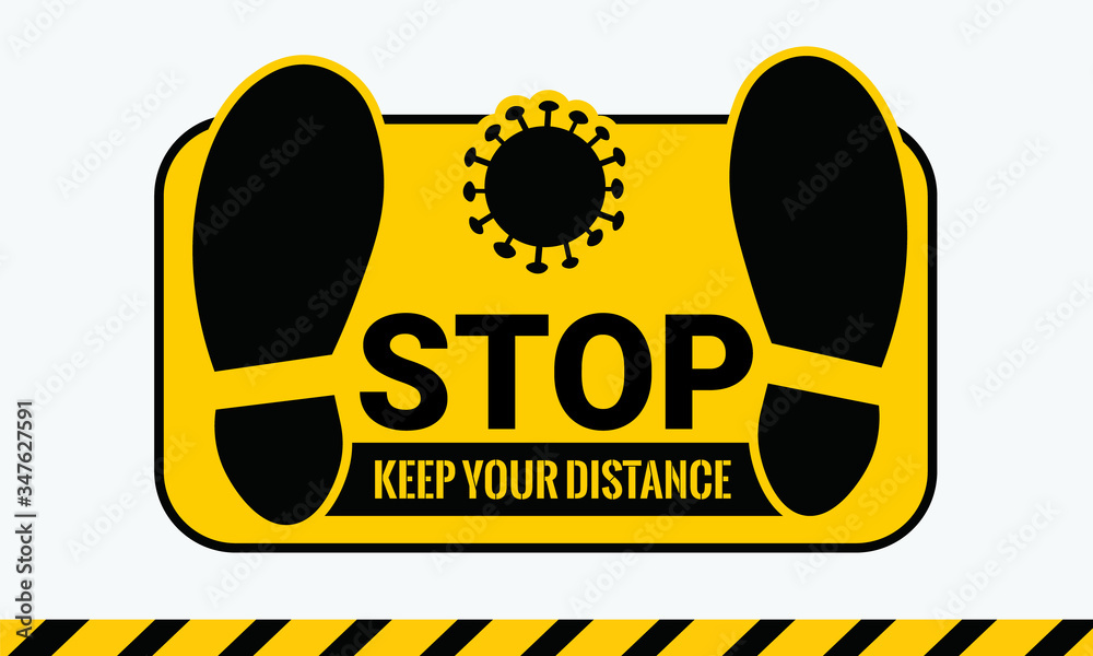 STOP. Keep your distance sticker yellow and black floor marking shoe ...