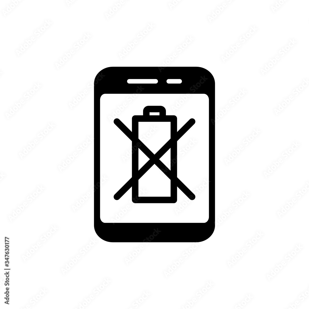 Damaged phone battery icon in black flat design on white background ...