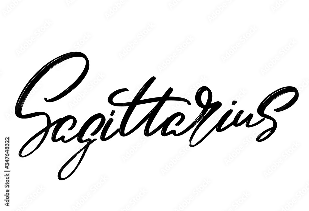 Sagittarius. Vector hand drawn lettering isolated. Template for card ...