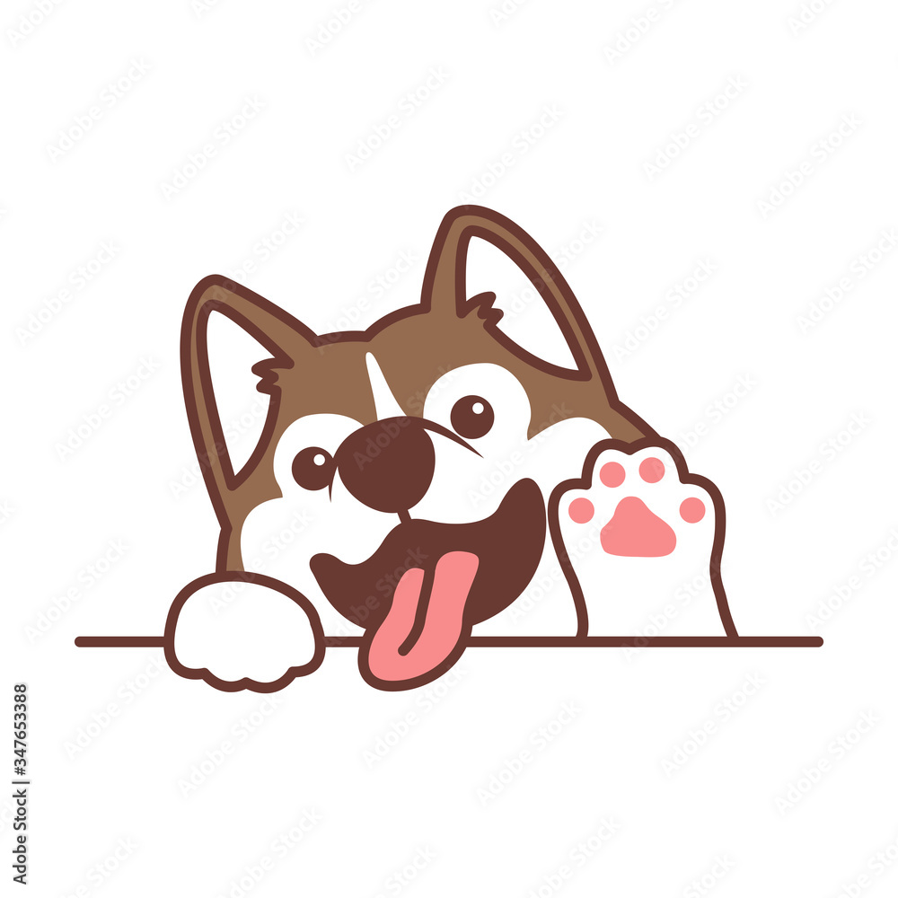 Cute siberian husky dog waving paw cartoon, vector illustration Stock ...