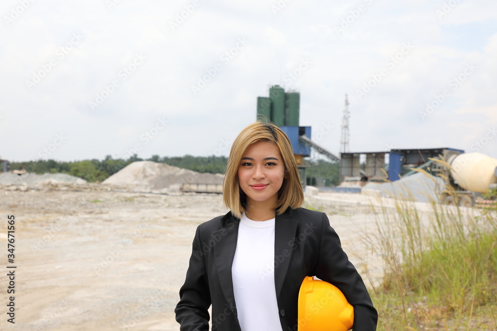 Asian woman chinese malay worker engineer management hard hat safety ...