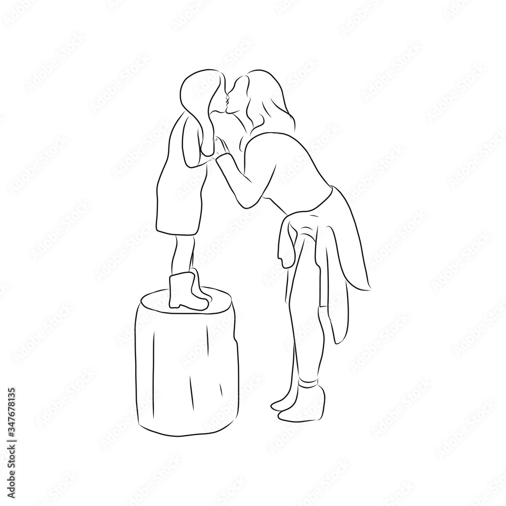 line drawing of Mother stand and kiss her child Stock Vector | Adobe Stock