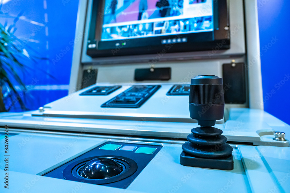 Office building security. Screen with video surveillance camera data ...