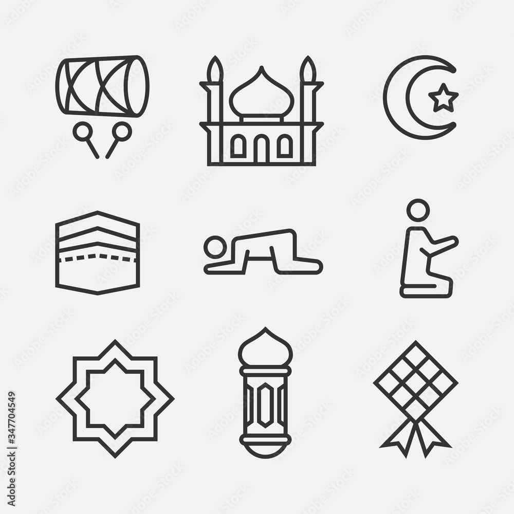 Ramadan line icon set, islamic holiday symbols collection, vector ...