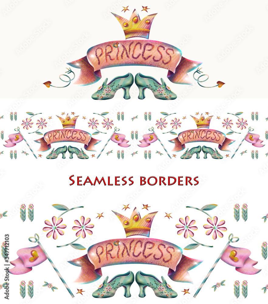 Seamless drawing, borders with children 's elements. Separate ...