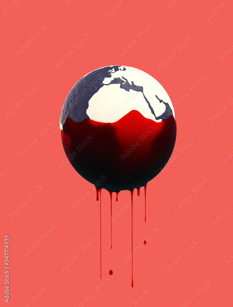 bleeding earth, planet in blood, world war concept poster, 3d ...