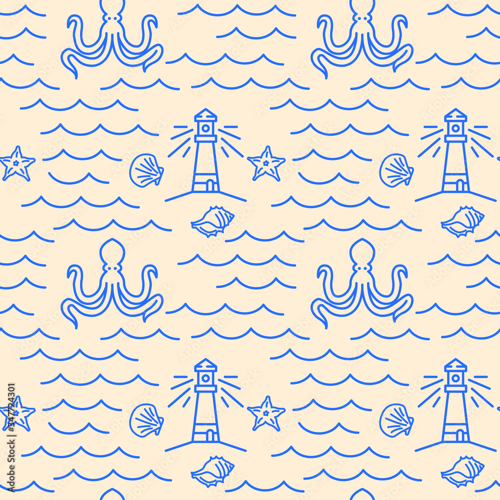 Marine life icons pattern. Ocean seamless background. Seamless pattern ...