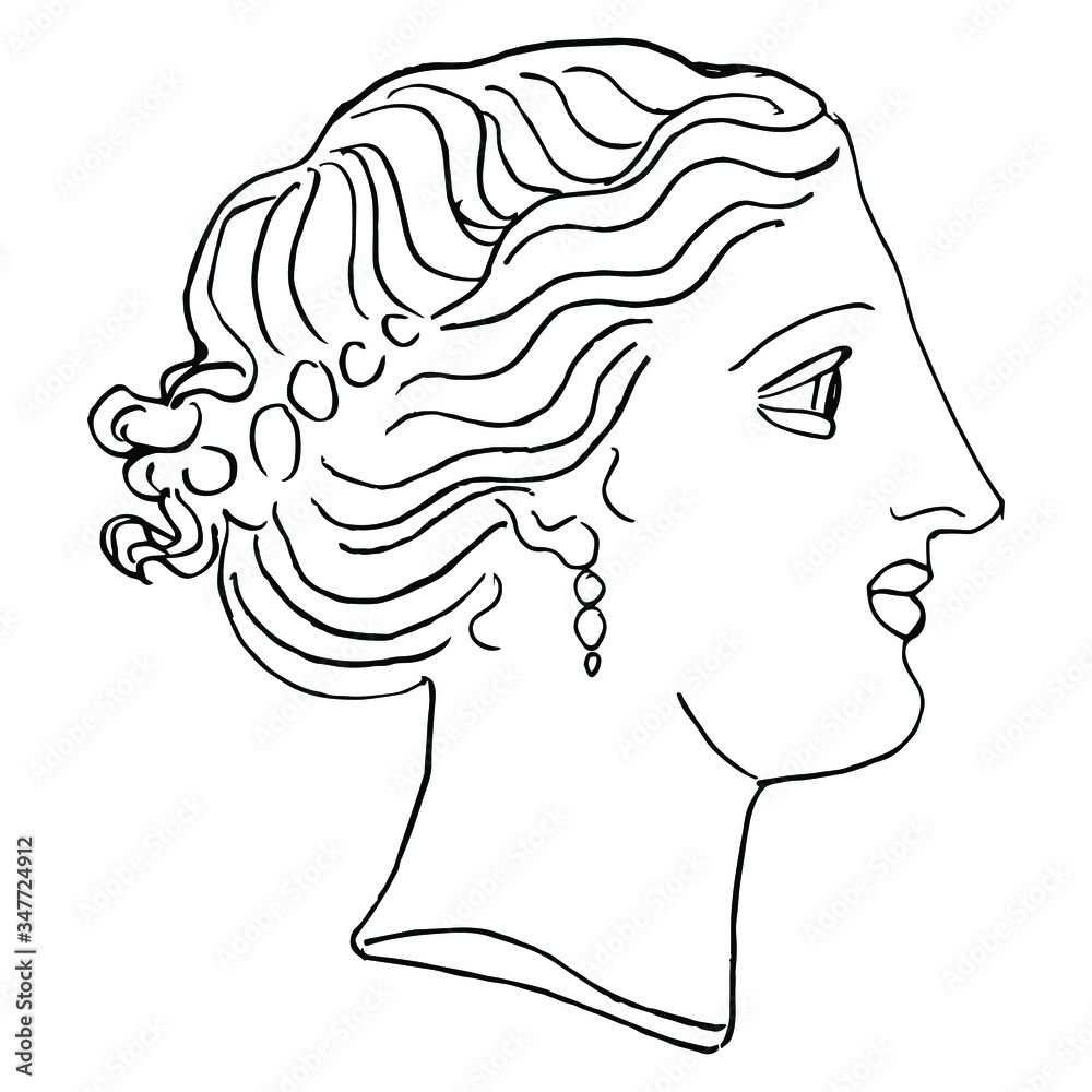 Isolated vector illustration. Beautiful female head in profile ...