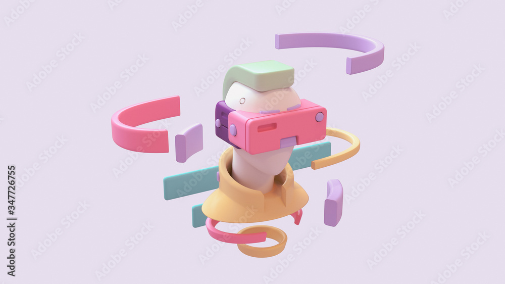 Portrait of a young man in yellow jacket with green hair using pink ...