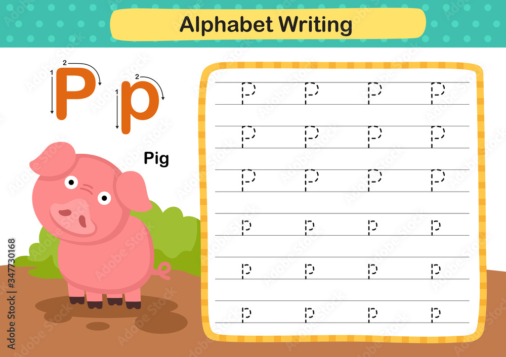 Alphabet Letter P-Pig exercise with cartoon vocabulary illustration ...
