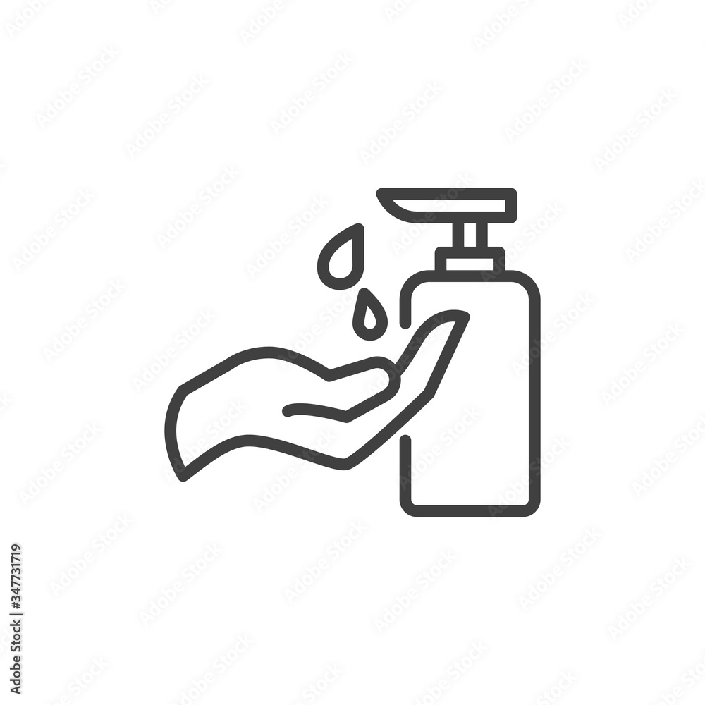 Hand and sanitizer gel bottle line icon. linear style sign for mobile ...