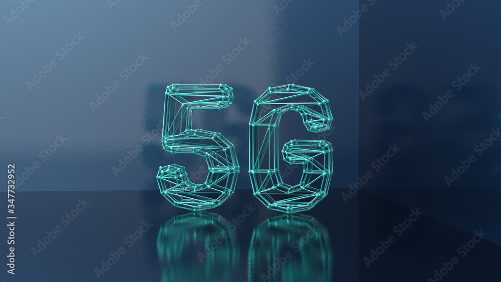 Circles and Lines connected forming 5G text. 3D render Stock ...