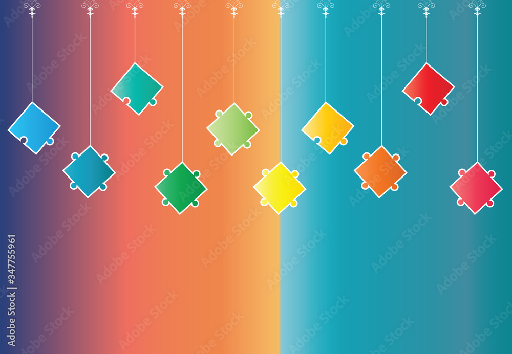 horizontal banner with puzzle pieces vector in multiple colors and ...