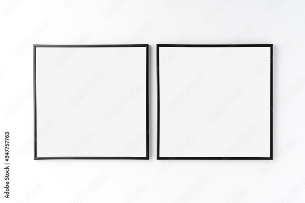 Mockup of two empty photo frames on white background. Home decoration ...
