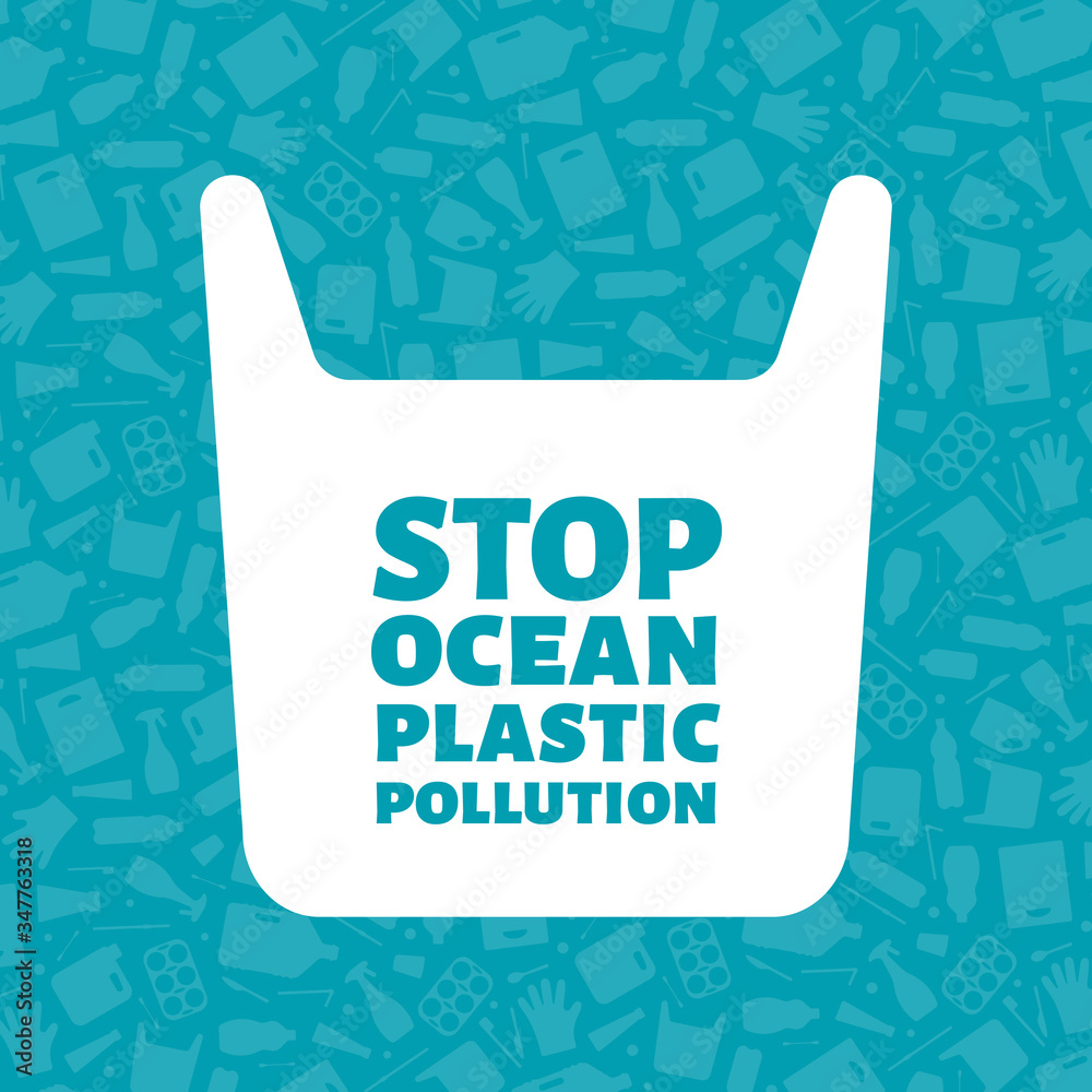 Stop ocean plastic pollution concept vector illustration. Single use ...