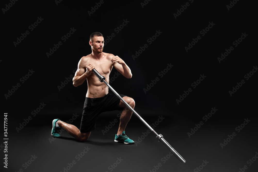 Strong athletic man - athlete fitness model showing his perfect body ...