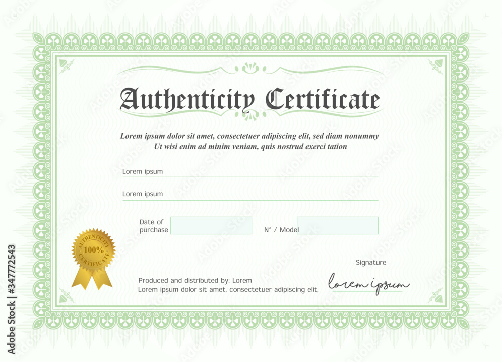 Certificate of authenticity, vector illustration with watermark and ...