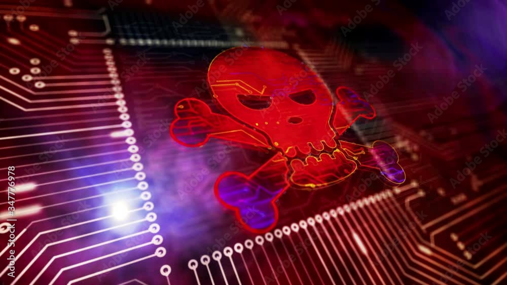 Cyber crime and skull icon. Piracy, digital attack, computer security ...