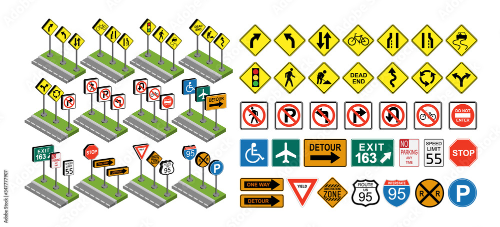 Traffic signs set, vector illustration isolated on white, eps 10 vector ...