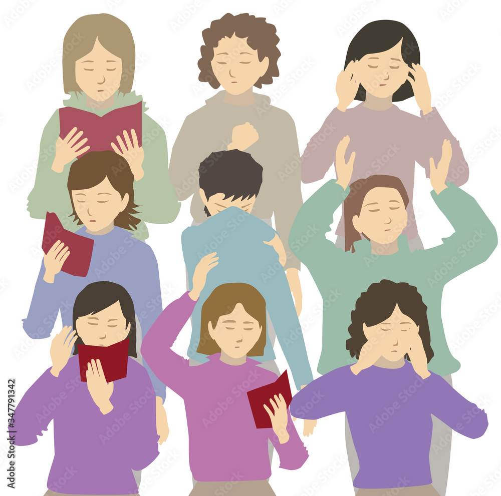 Nine religious ultra - Orthodox Jewish women praying. Some read from ...