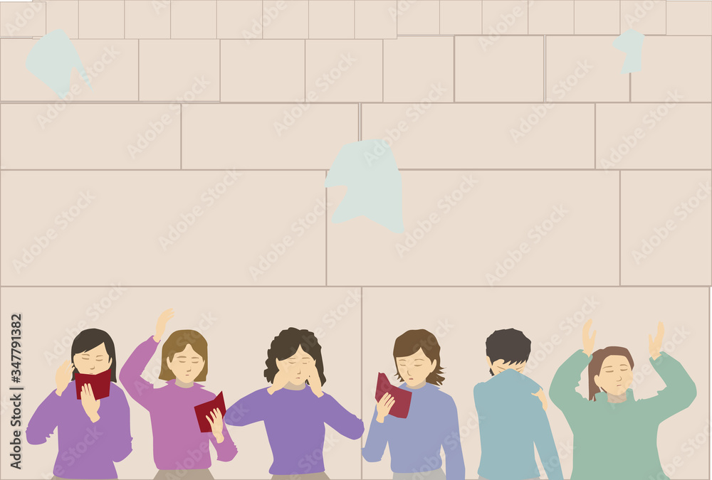Six religious ultra - Orthodox Jewish women pray. Some read from ...
