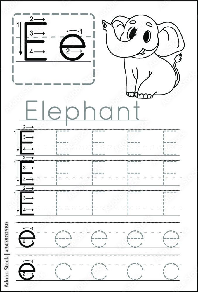 Writing practice letter E, printable worksheet for preschool or ...