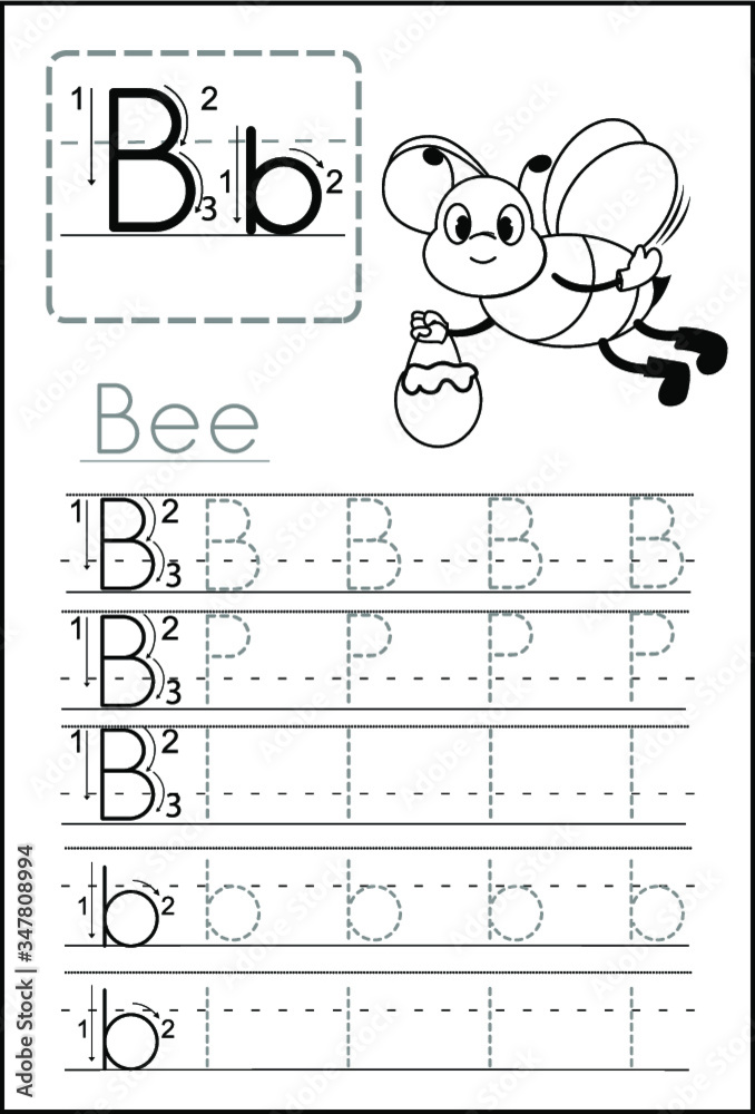 Writing practice letter B printable worksheet for preschool or ...