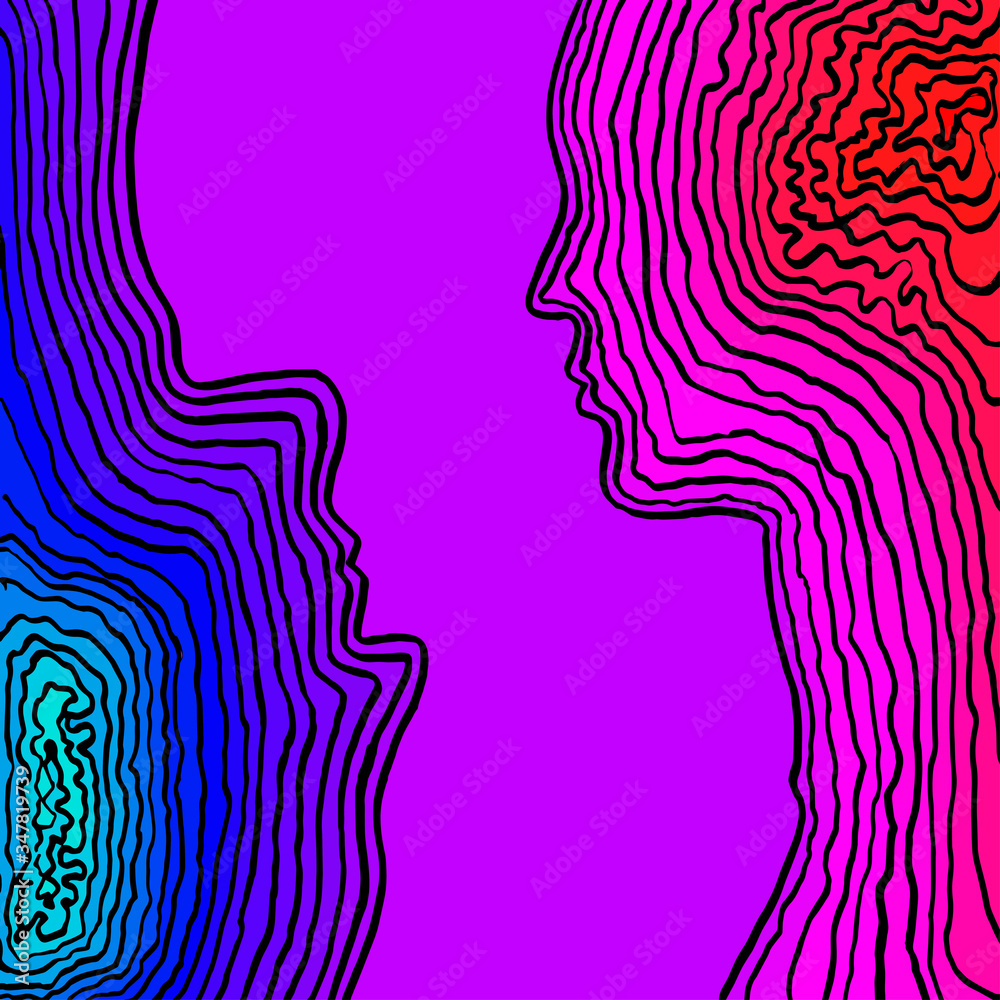 Interaction of genders. Male and female profile, the concept of ...