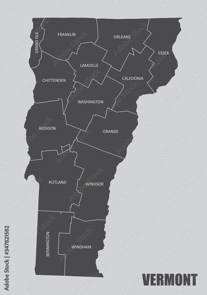 The Vermont State counties map with labels Stock Vector | Adobe Stock