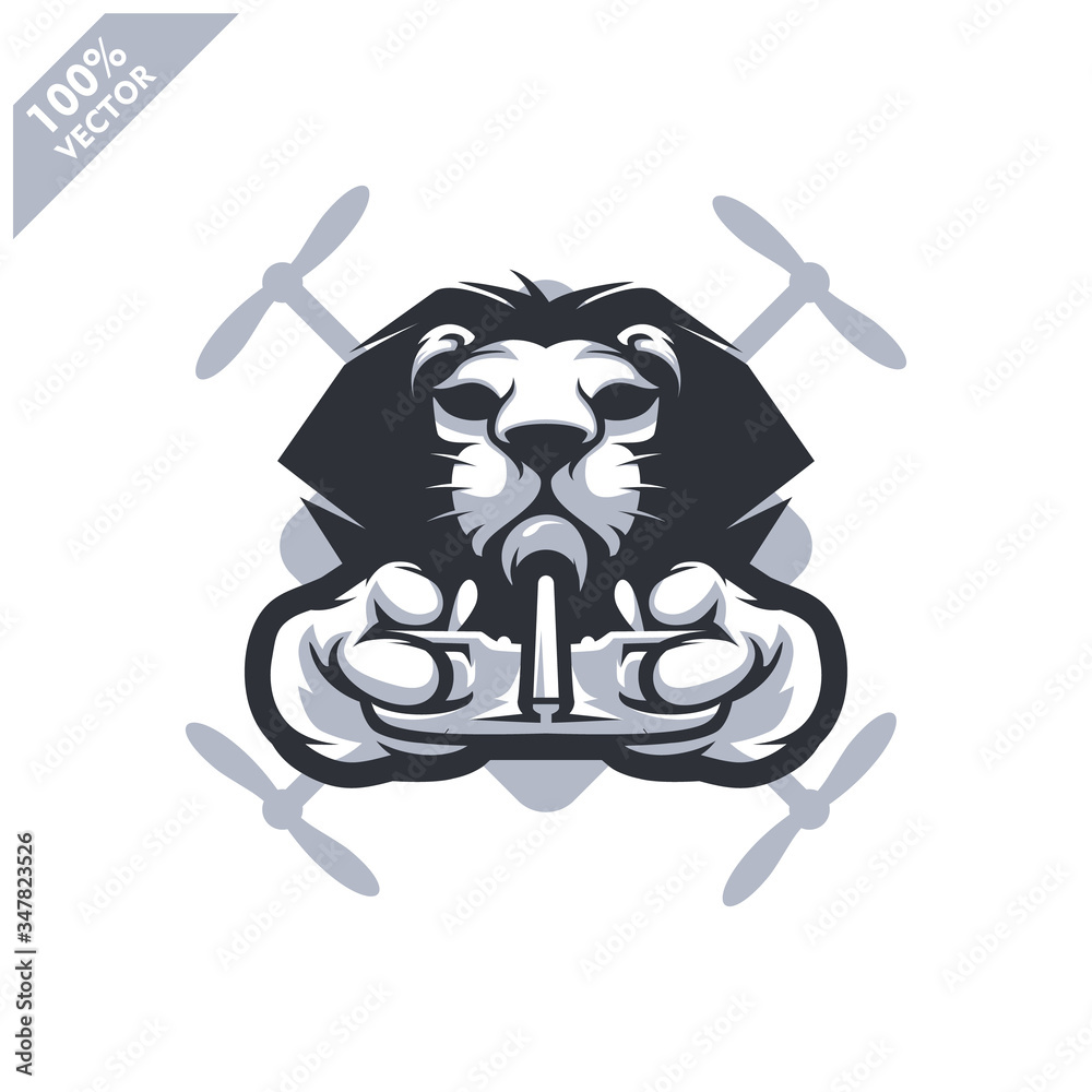 Lion holding Drone controller. Mascot logo for drone racing team, drone ...