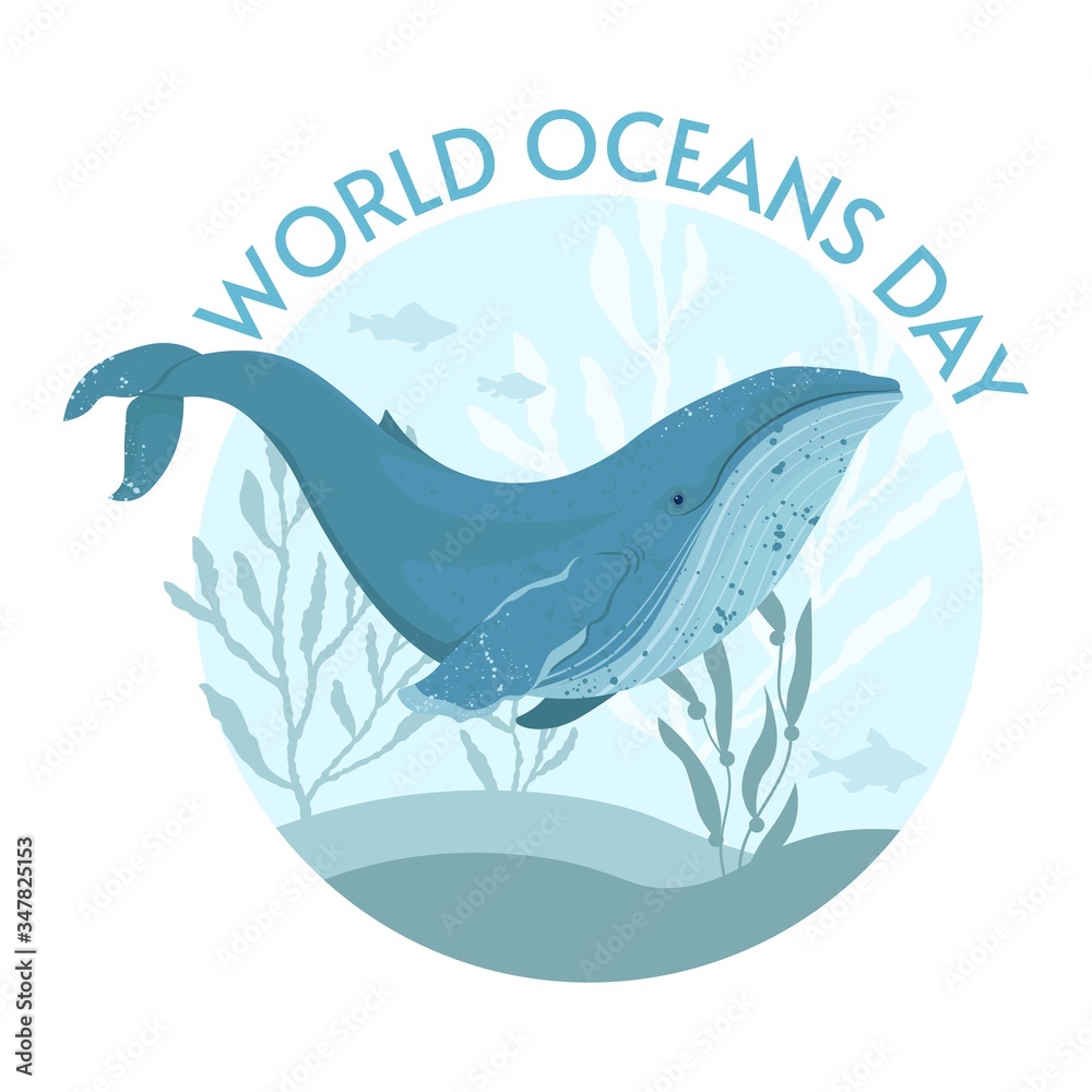 World Oceans Day Card Vector illustration. Help protect, and conserve ...