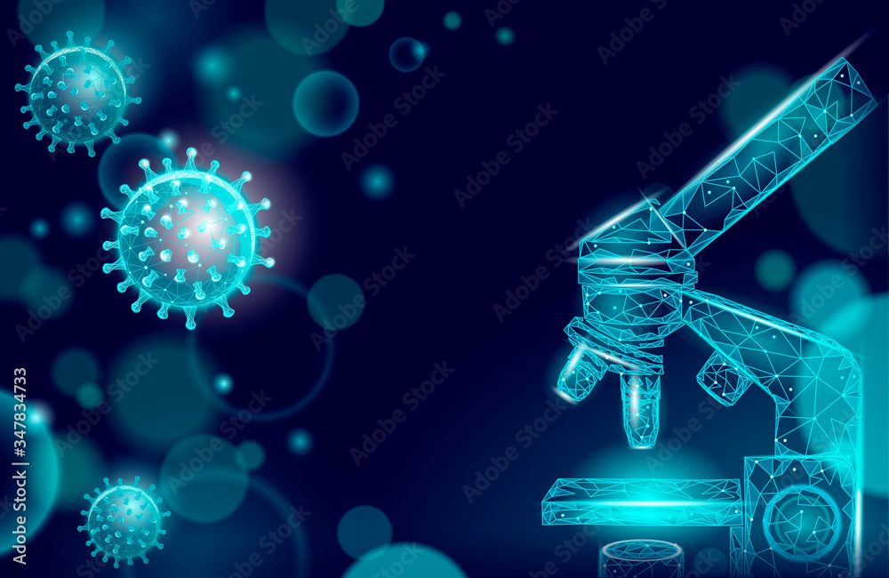 Microscope virus 3D low poly render. Laboratory analysis infection ...