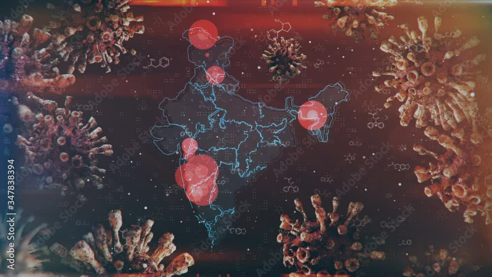 Motion graphics map of India with the localization and spread of the ...