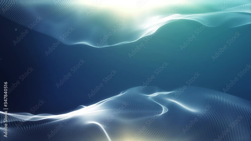 Digital Blue Particles Wave and light abstract background with shining ...