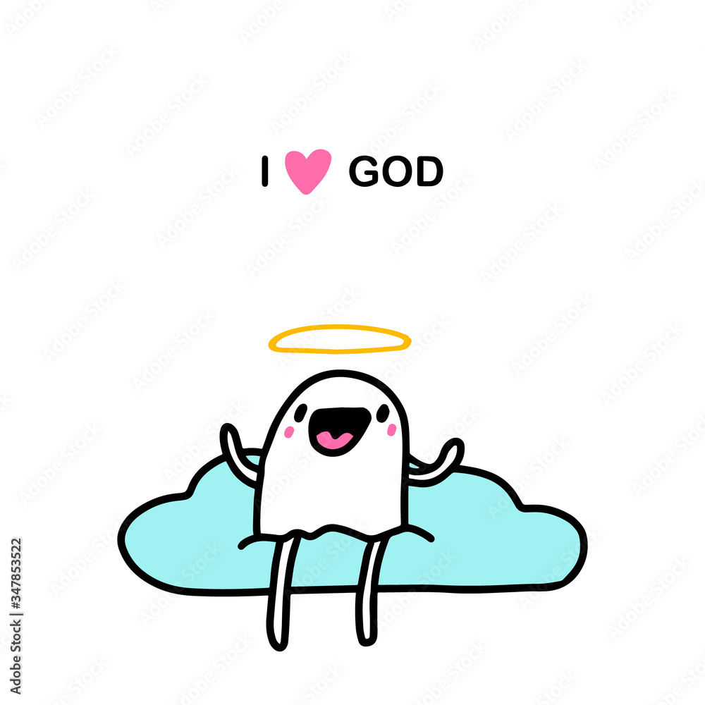 I love God hand drawn vector illustration in cartoon comic style man ...