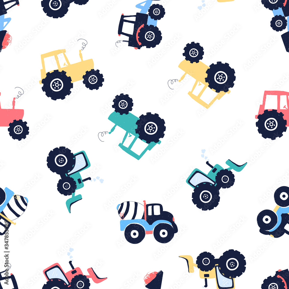 Hand drawing vehicles print design seamless pattern. Vector ...