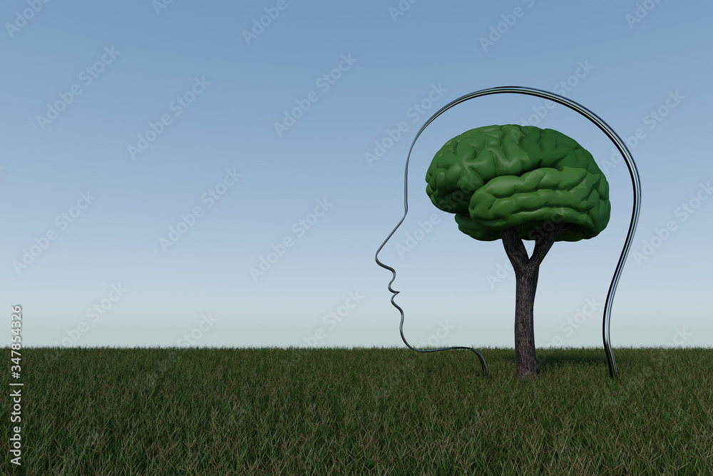 Tree shaped like a human brain, concept for brain or mental health ...