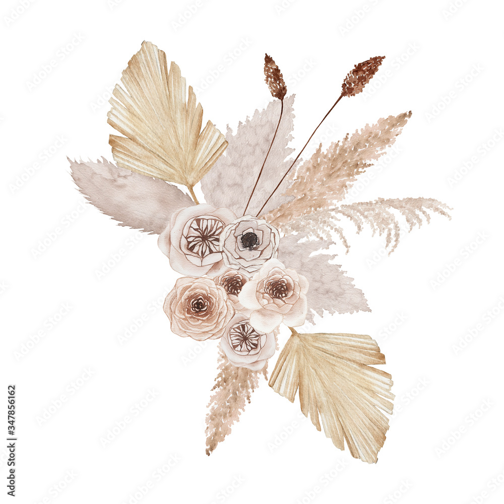 Watercolor summer floral tropical bouquet with orchid rose flowers ...