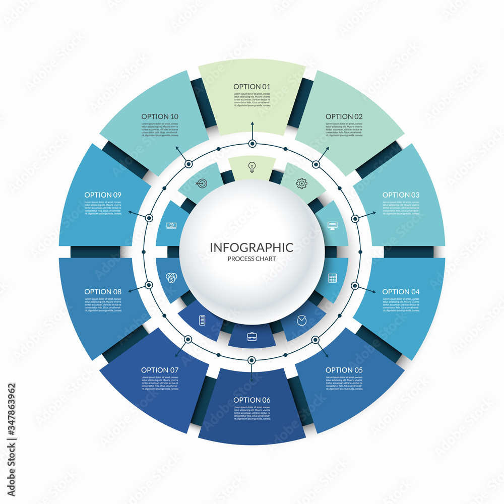 Infographic circular chart divided into 10 parts. Step-by step cycle ... Infographic circular chart divided into 10 parts. Step-by step cycle ...