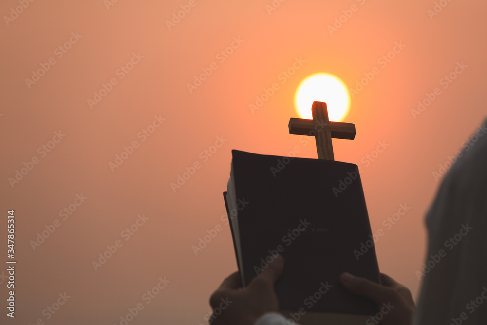 The cross and the bible, the symbol of Jesus' blessing, the symbol of ...