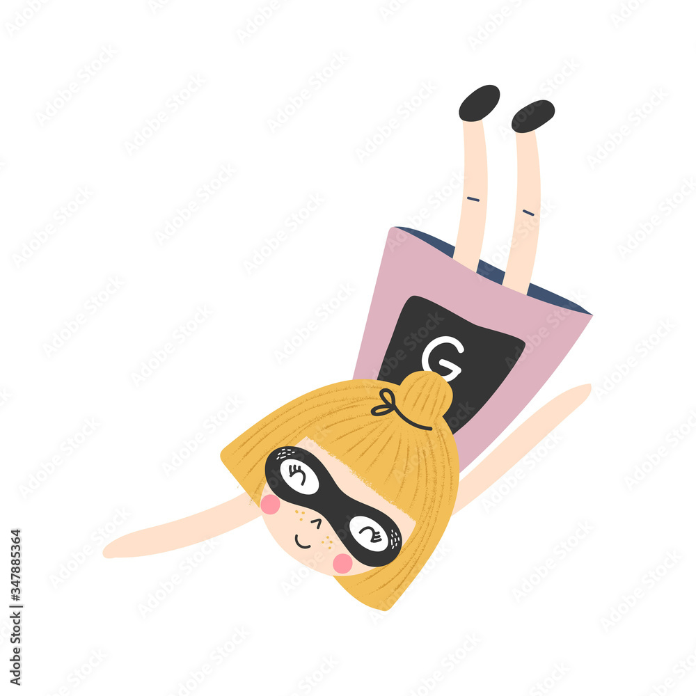 Cute kids cartoon flying ginger superhero girl. Vector illustration ...