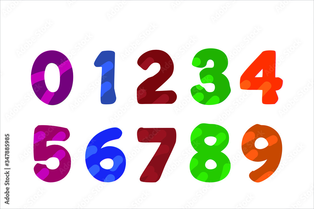 Kids Colored Cartoon Number Set. Vector set of 1-9 digit baby icons ...