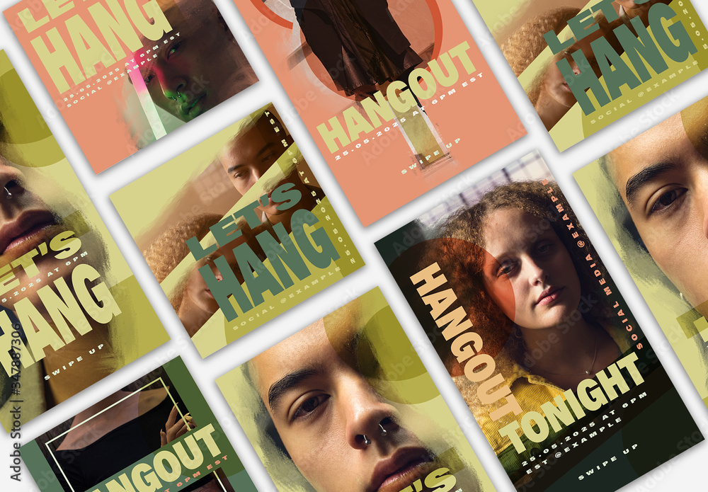 Virtual Hangouts Social Media Set Stock Template | Adobe Stock